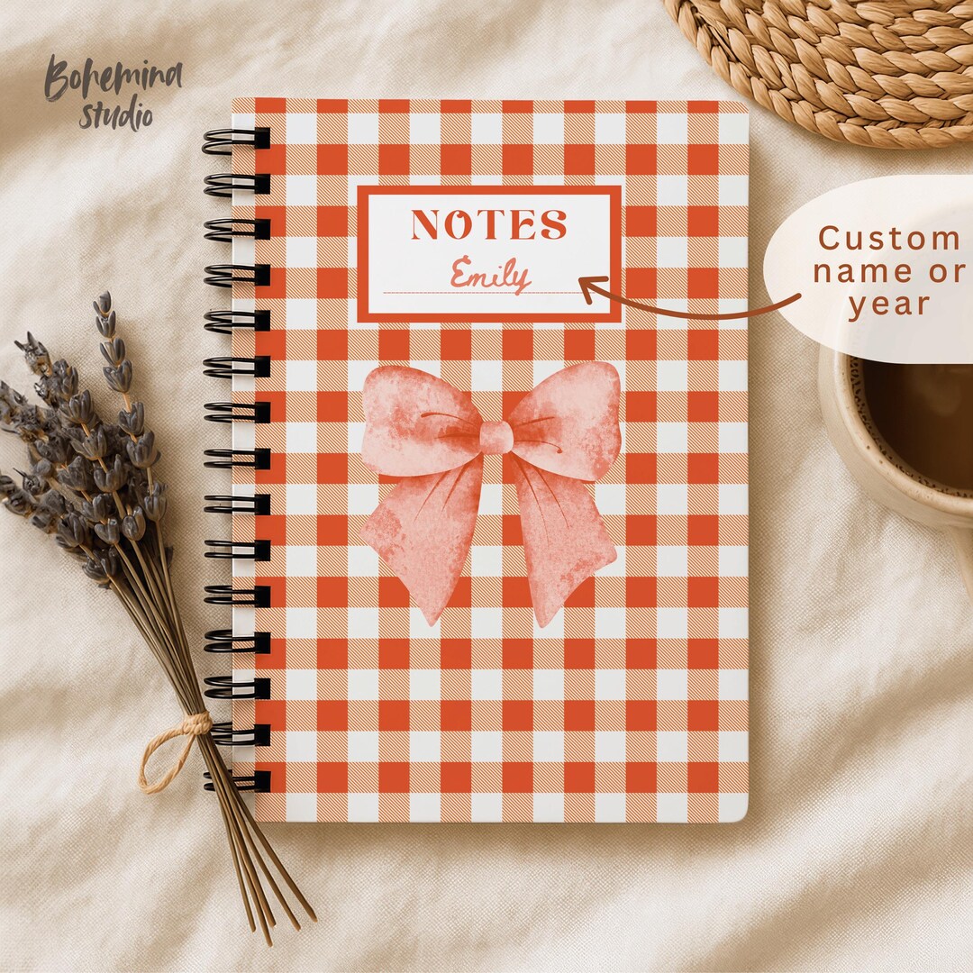 Personalized Checkered Bow Spiral Notebook - Etsy