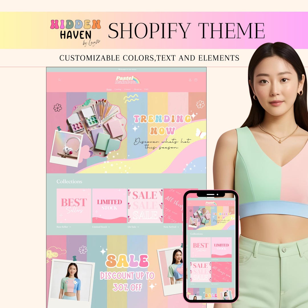 Pastel Rainbow Shopify Theme: Customizable Boutique Template - Etsy