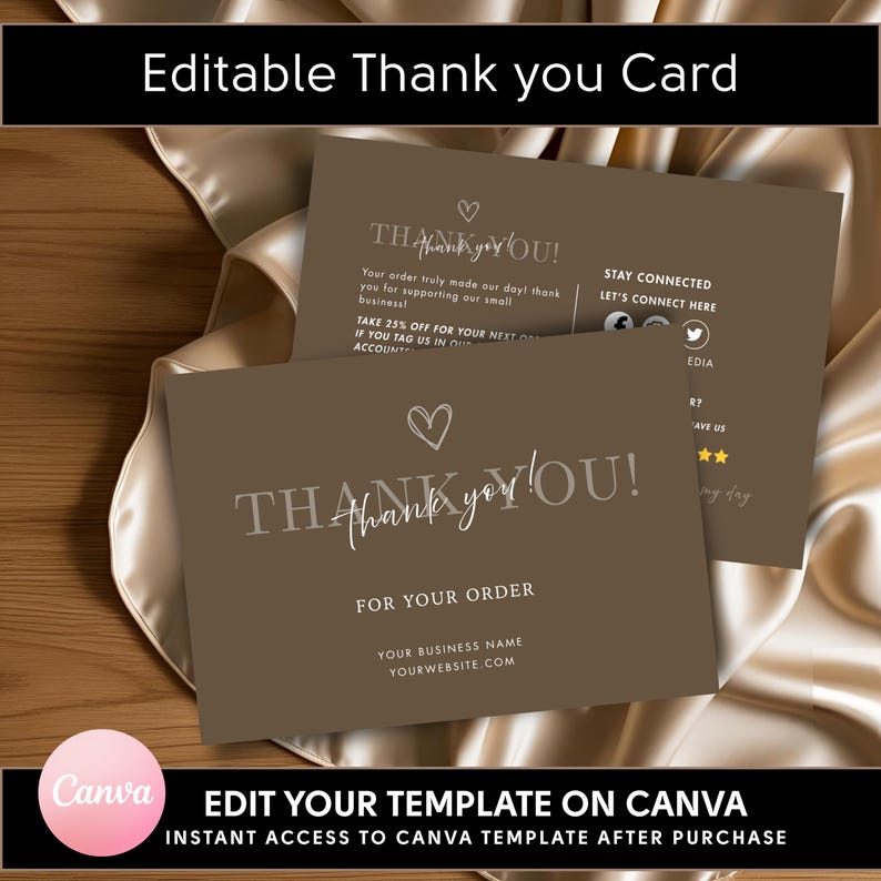 Editable Boho Thank You Card Template | Custom Business Postcard With ...