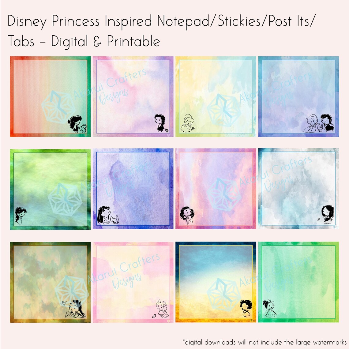 Disney Princess Inspired Notepad/stickies/post Its/tabs - Digital ...