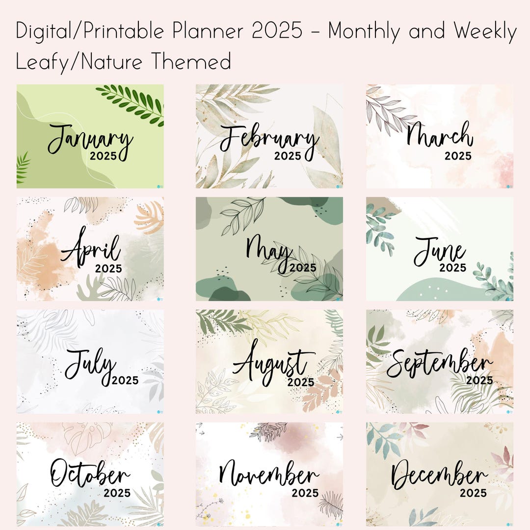 Digital/printable Planner 2025 - PDF - Monthly and Weekly - Leafy ...