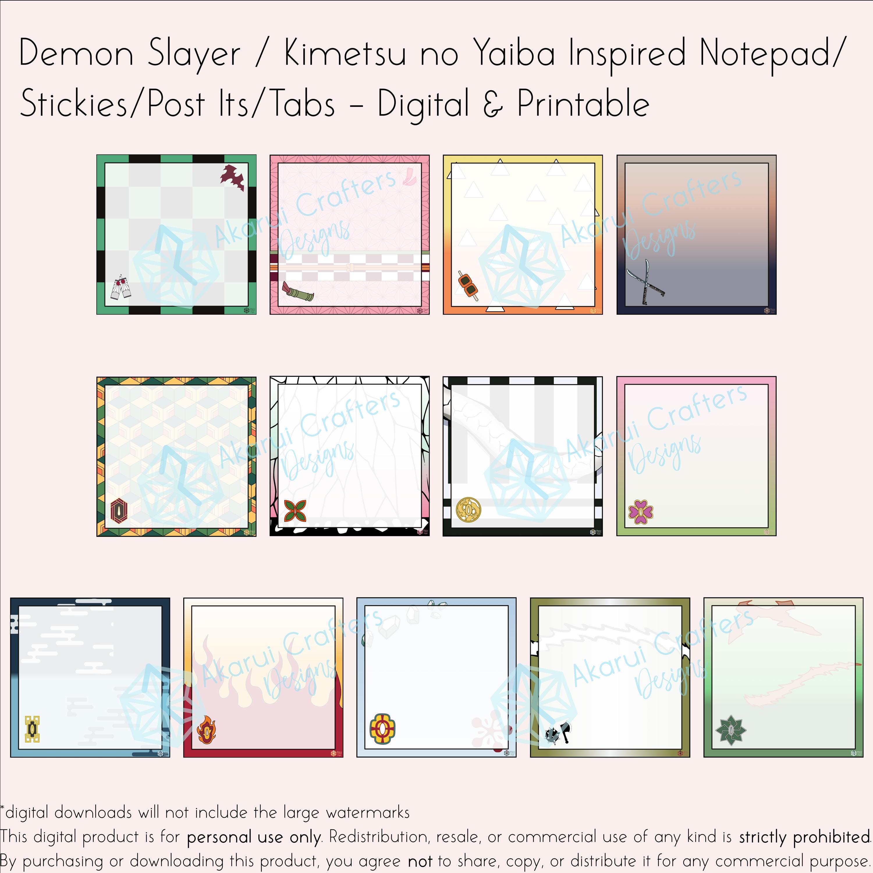 Demon Slayer / Kimetsu No Yaiba Inspired Notepad/stickies/post Its/tabs ...