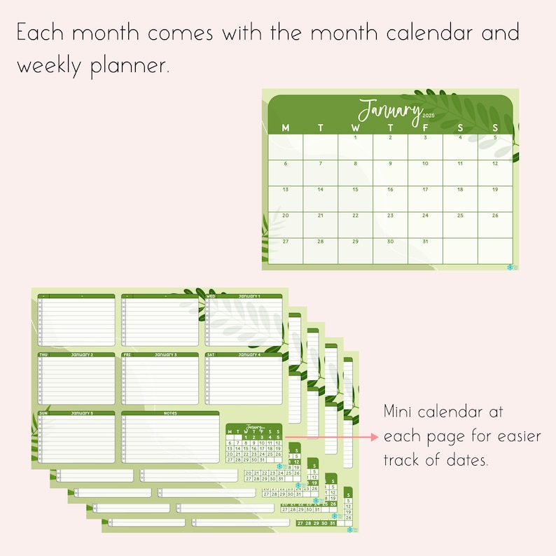 Digital/printable Planner 2025 - PDF - Monthly and Weekly - Leafy ...