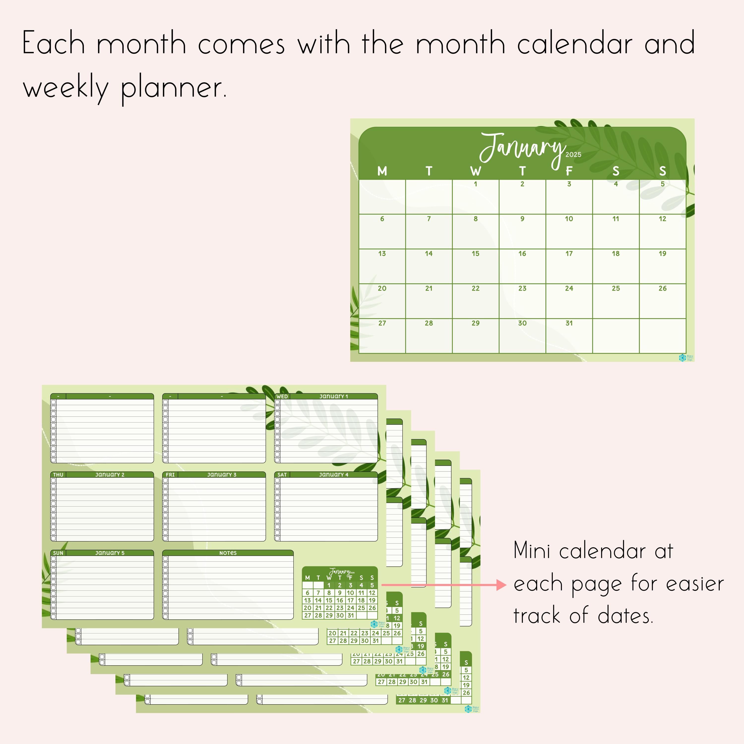 Digital/printable Planner 2025 - PDF - Monthly and Weekly - Leafy ...