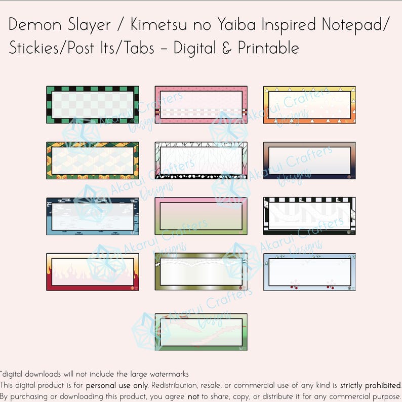Demon Slayer / Kimetsu No Yaiba Inspired Notepad/stickies/post Its/tabs ...