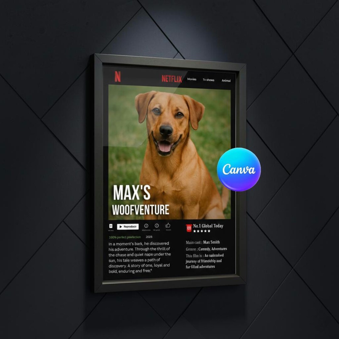 Netflix-style Pet Movie Poster | Canva Template - Etsy