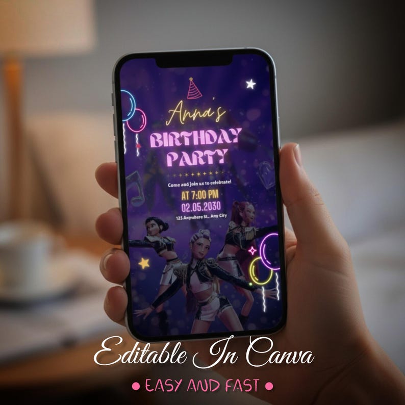Kpop Demon Huntrix Birthday Invitation Template | Huntrix Theme Kpop ...