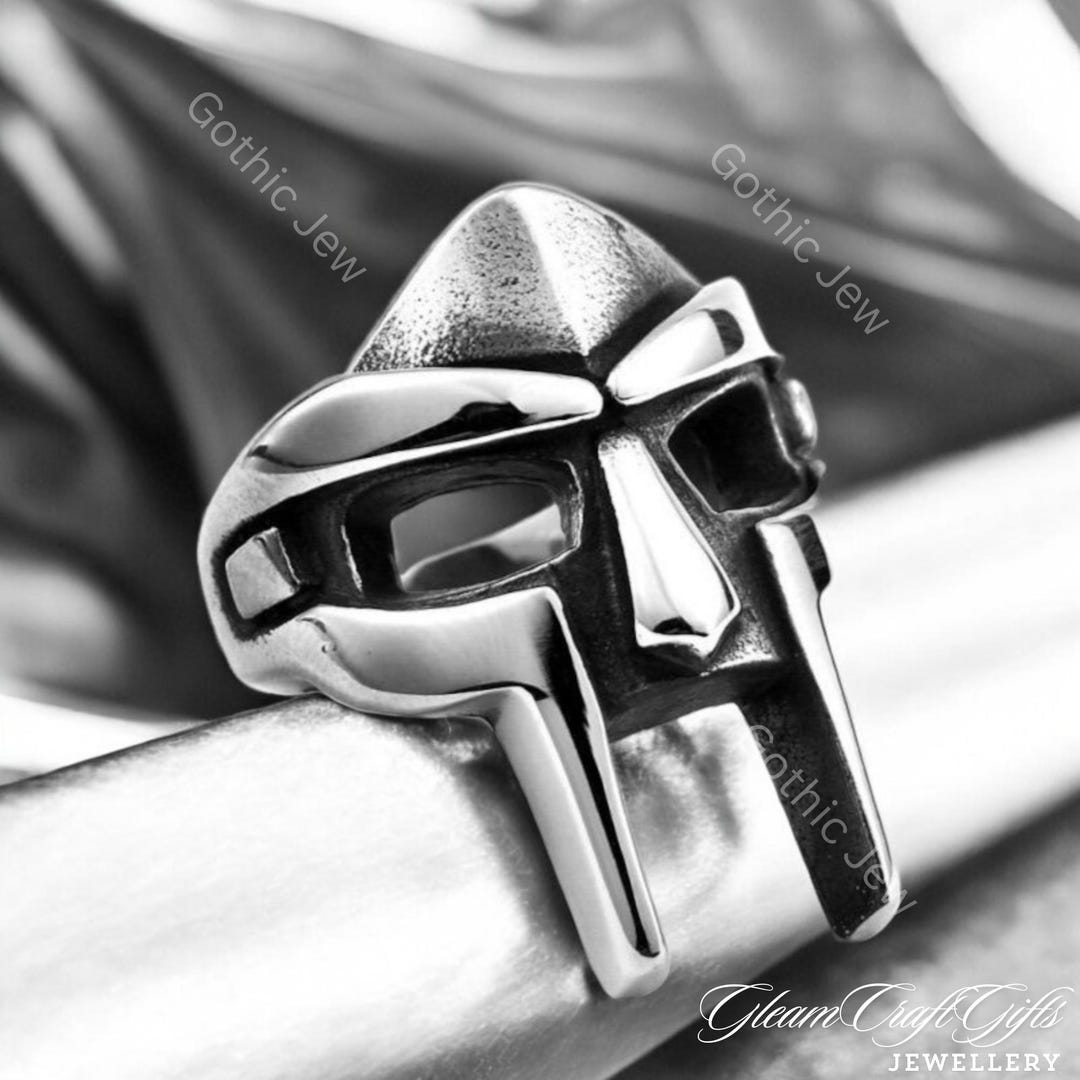 Steel MF Doom Mask Ring Spartan Helmet Ring, Mens Silver Gladiator Ring ...