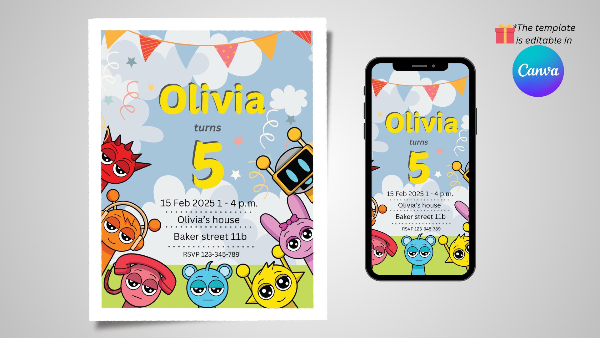 Incredibox Sprunki Birthday Invitation Template, Digital Editable Kids ...