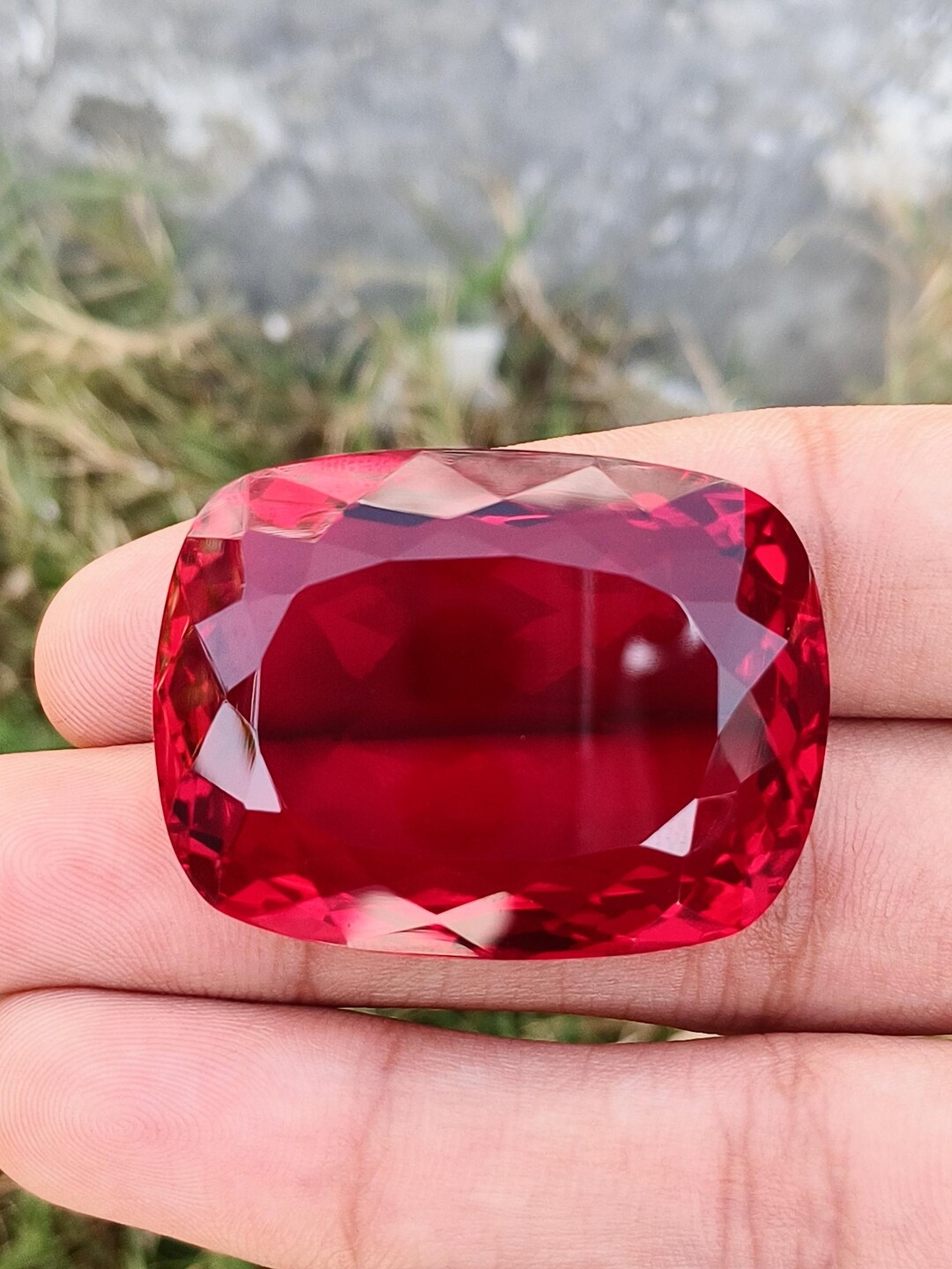 Large Garnet Cushion Gemstone 40x30mm. Red Garnet Birthstone Jewelry ...