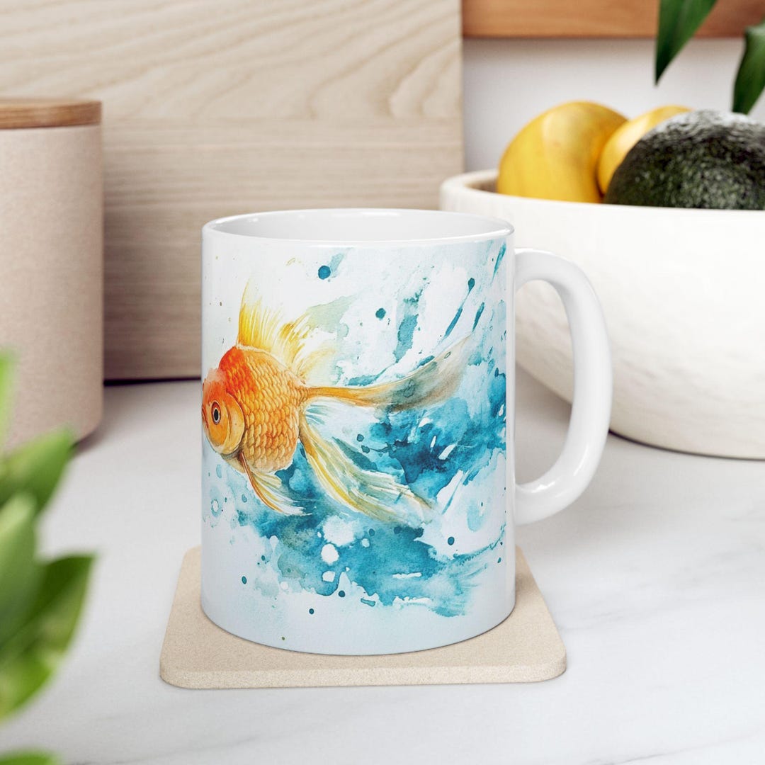 Goldfish Ceramic Mug, Colorful Fish Coffee Cup, Ocean Theme Tea Mug ...