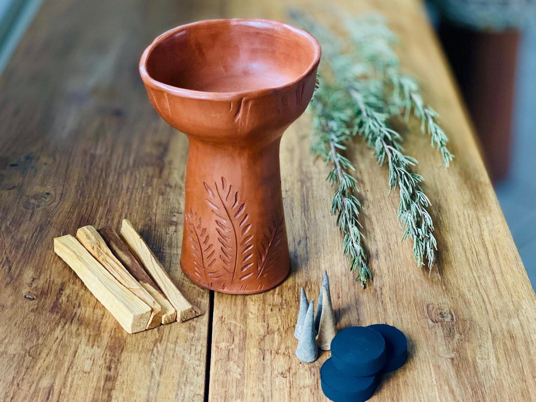 Copal Burner With Leaf Details. Natural Ceramic Burner. Terracotta ...