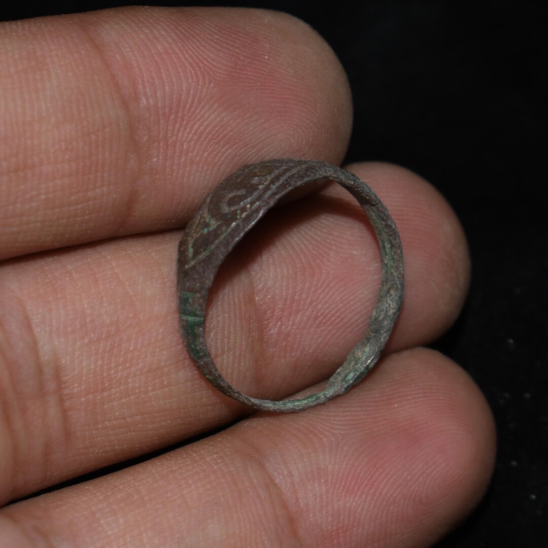 Authentic Ancient Roman Bronze Ring With Rare Engraved Bezel in Good ...