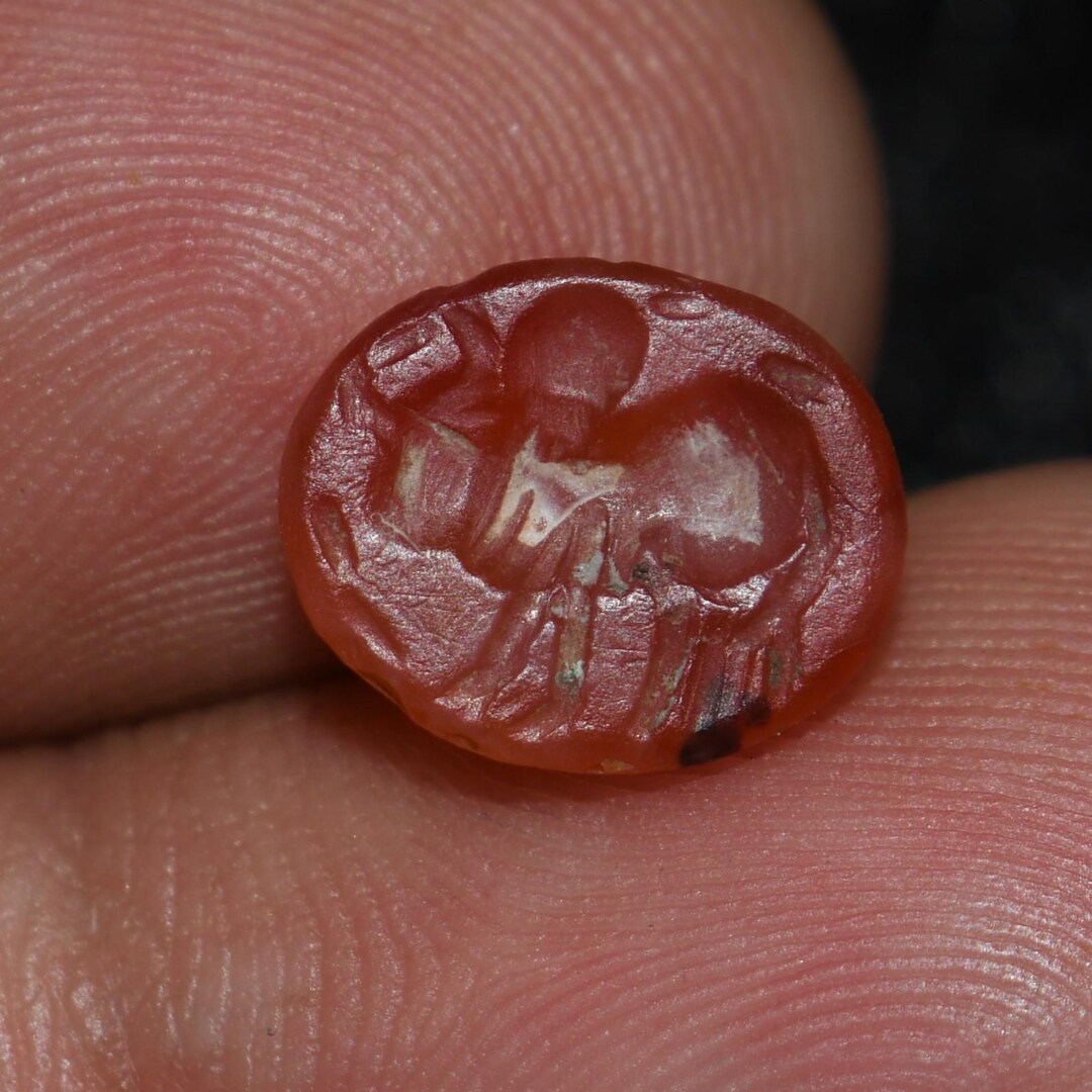 Ancient Near Eastern Carnelian Stone Intaglio Seal Depicting an Animal ...