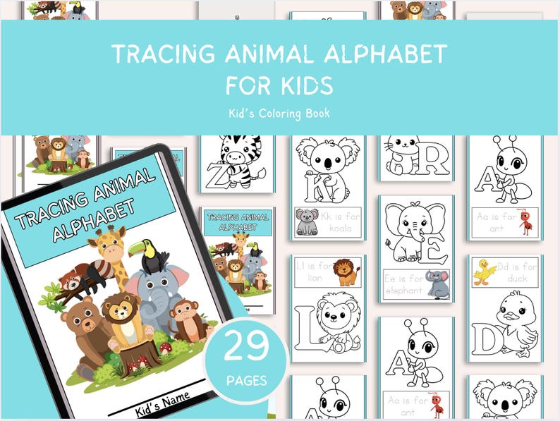 Tracing Animal Alphabet for Kids - Etsy