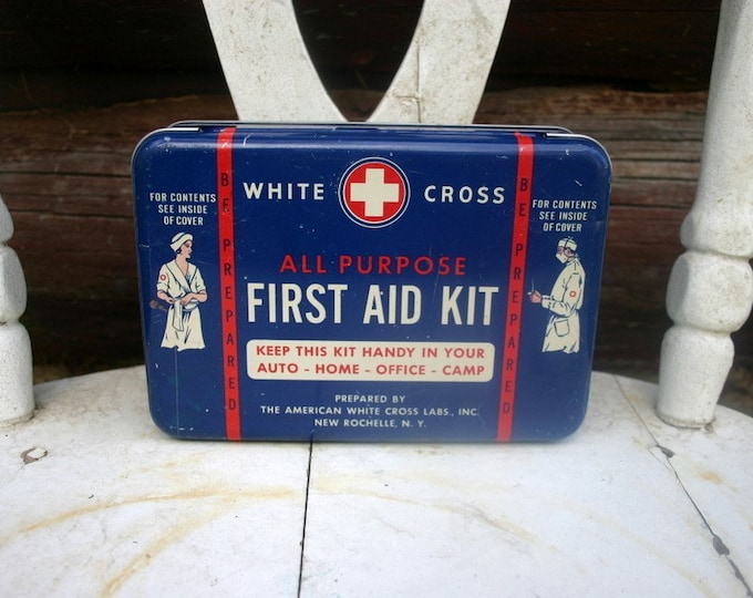 Vintage White Cross First Aid Box With Supplies - Etsy