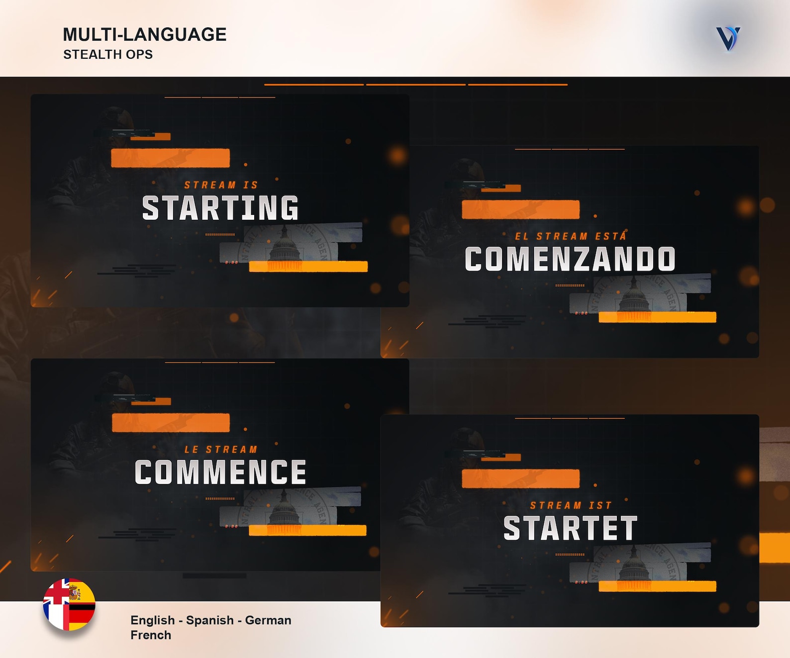 Stealth Ops Stream Pack Animated, Military Black Orange Themed Twitch ...