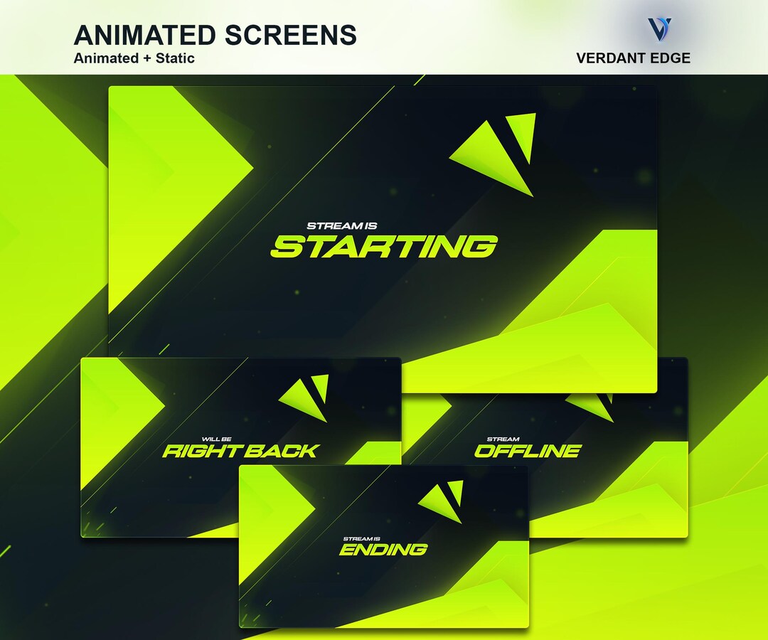 Verdant Edge Animated Screens Package for Twitch, Kick Youtube | Neon Green Twitch Screen Bundle ...