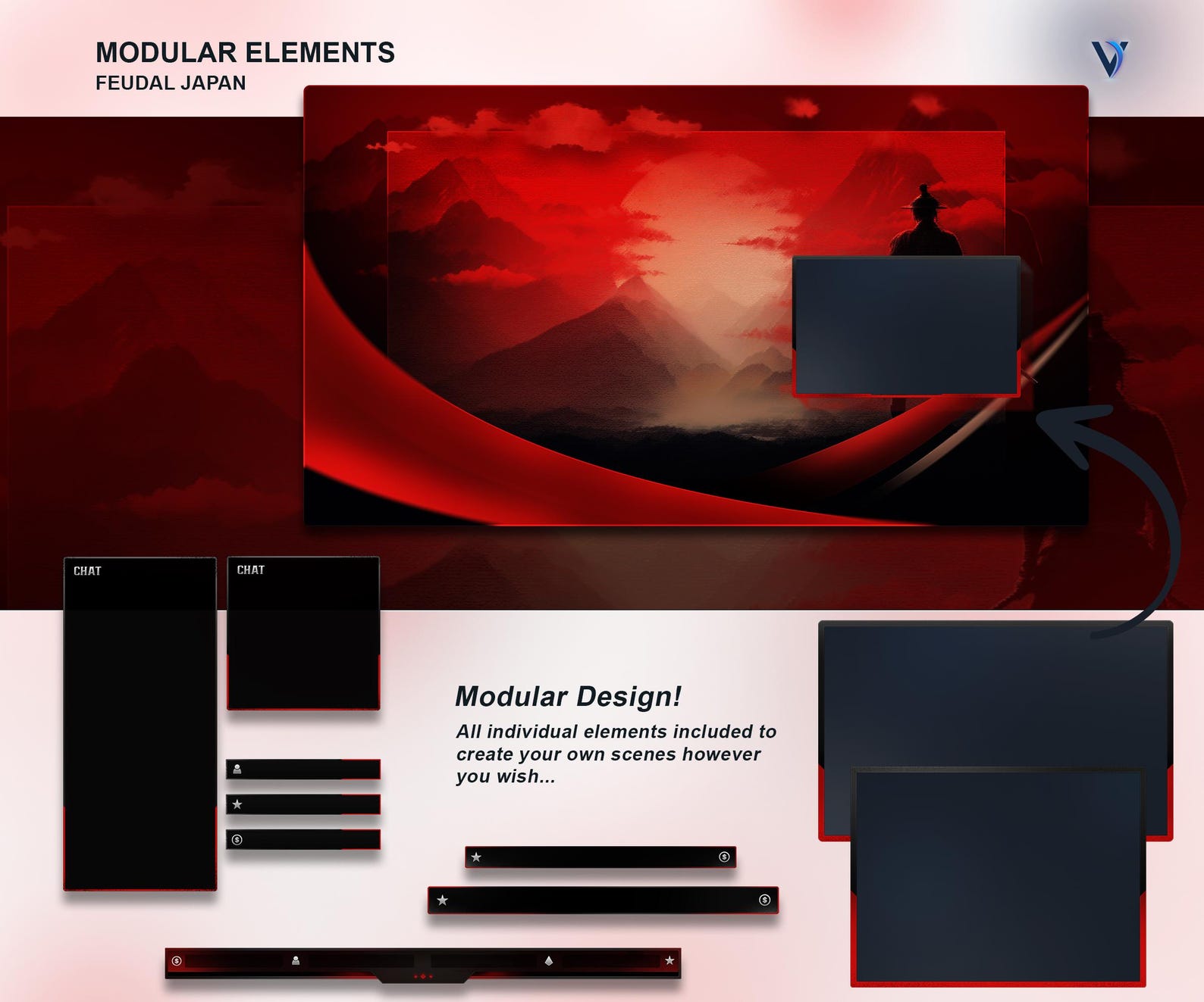 Feudal Japan Overlay Pack for Twitch Modern Japanese Style Red Stream ...