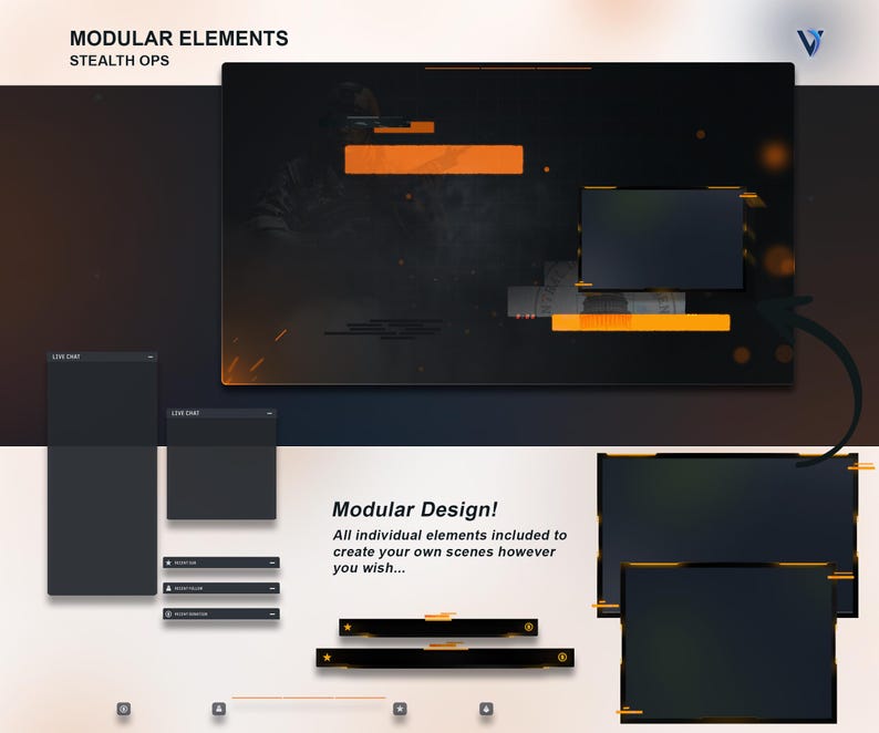 Stealth Ops Stream Pack Animated, Military Black Orange Themed Twitch ...