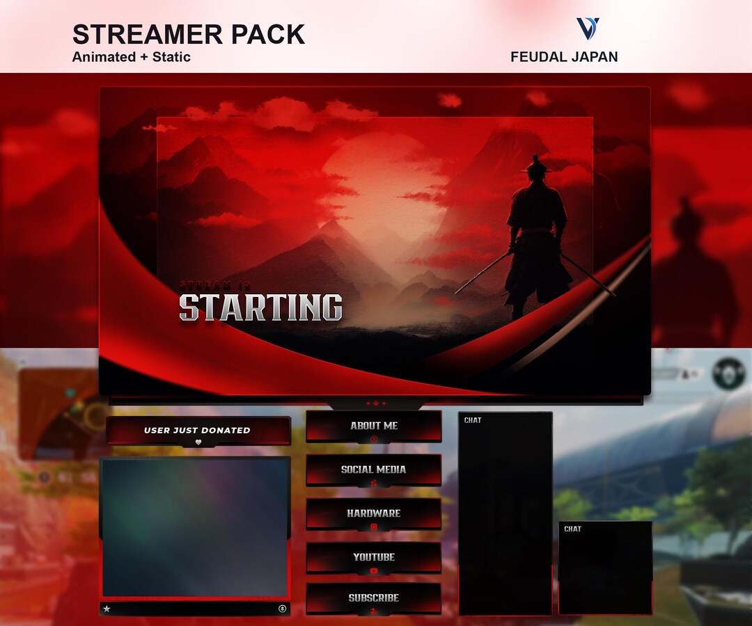 Feudal Japan Overlay Pack for Twitch | Modern Japanese Style Red Stream ...