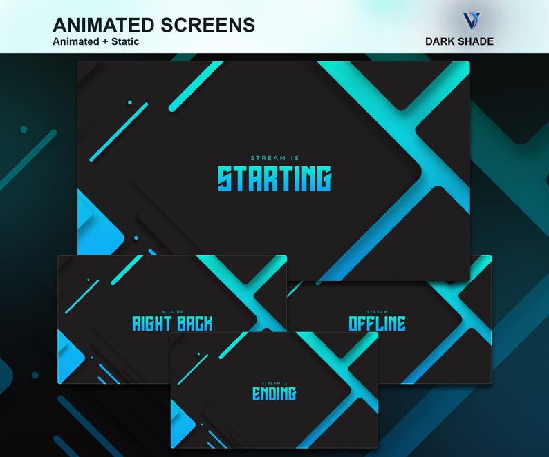 Dark Shade Animated Screens Pack | Black & Blue Stream Overlay Screens ...