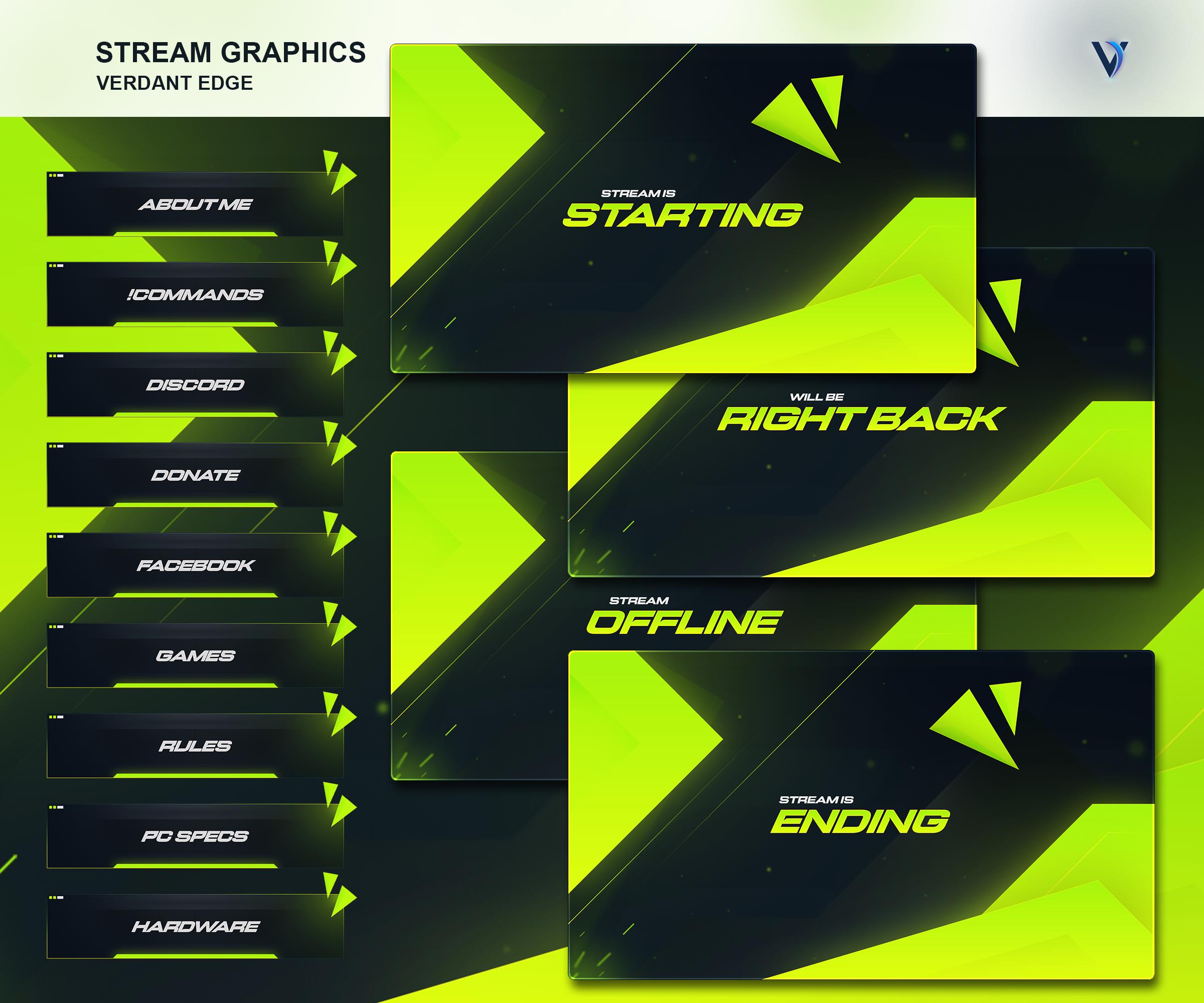 Verdant Edge Animated Stream Pack | Neon Green Twitch Overlay Bundle / Twitch Youtube Kick ...