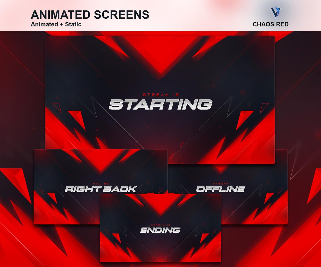 Chaos Red Animated Screens Pack for Twitch, Youtube, Kick | Red ...