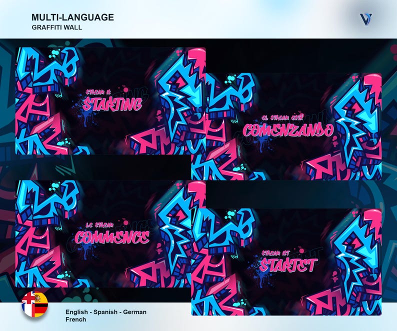 Graffiti Wall Animated Streamer Pack: Blue & Pink Twitch Overlay ...
