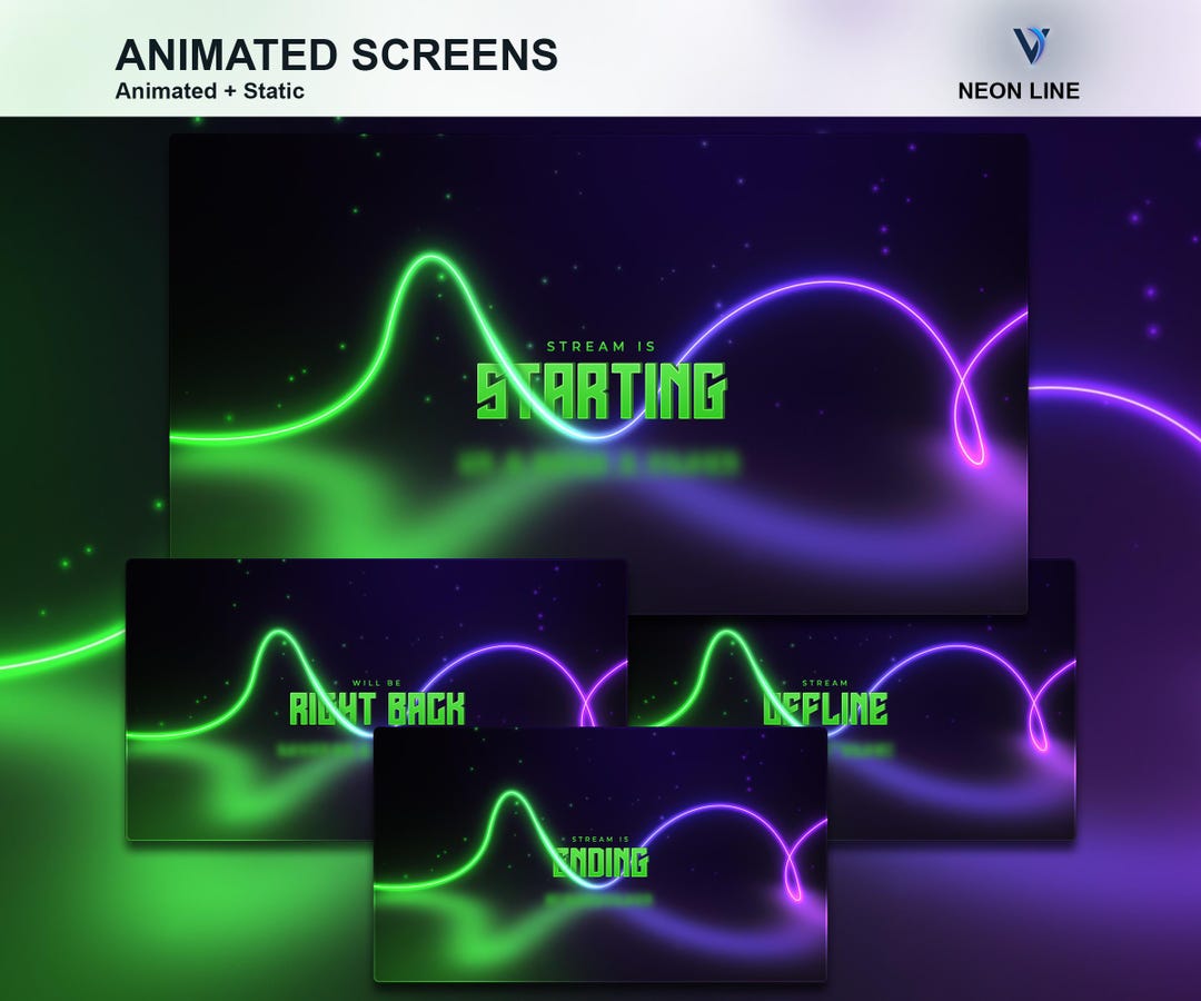Neon Line Animated Screens Bundle | Green and Purple Neon Glow Overlay ...