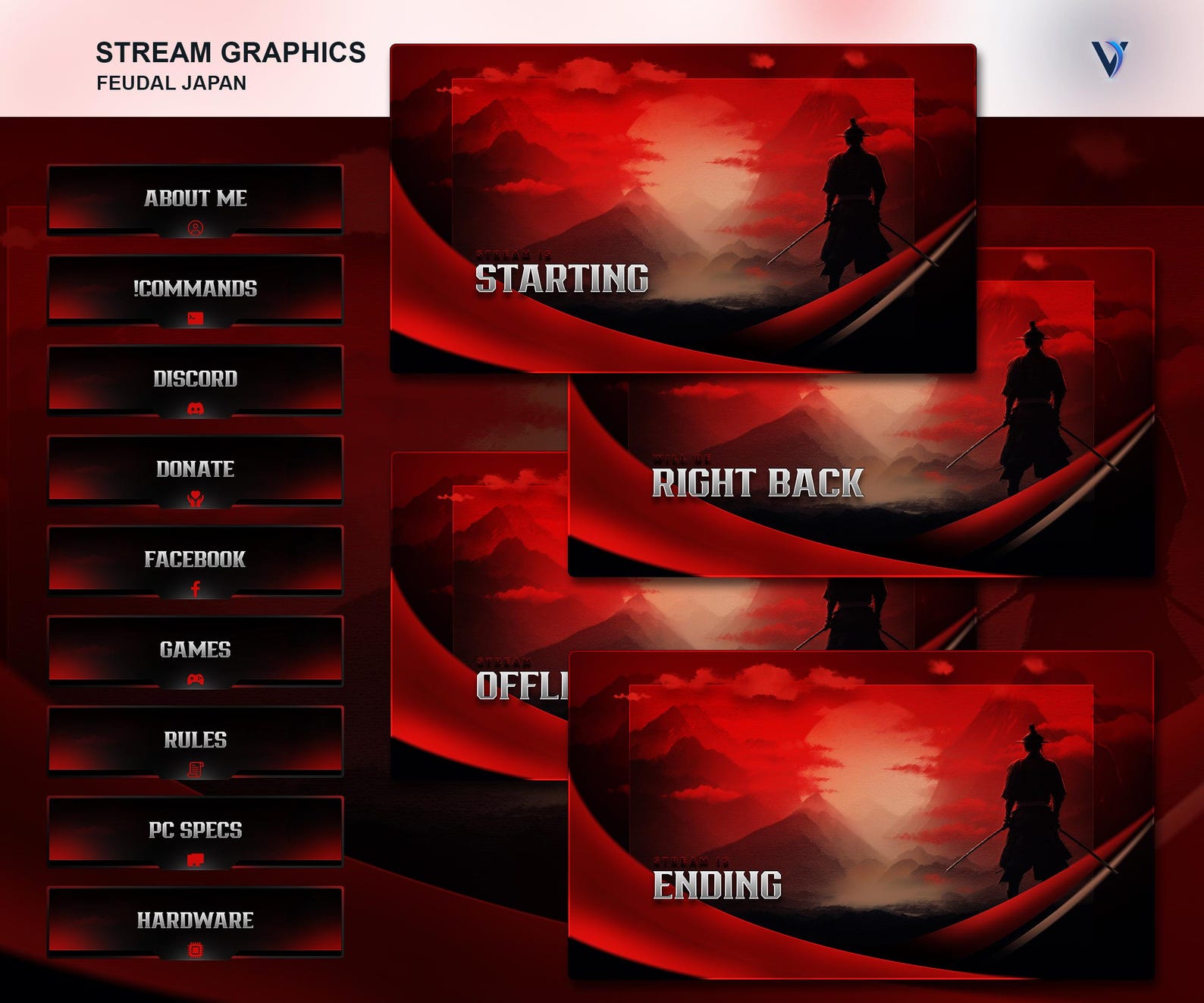Feudal Japan Overlay Pack for Twitch Modern Japanese Style Red Stream ...