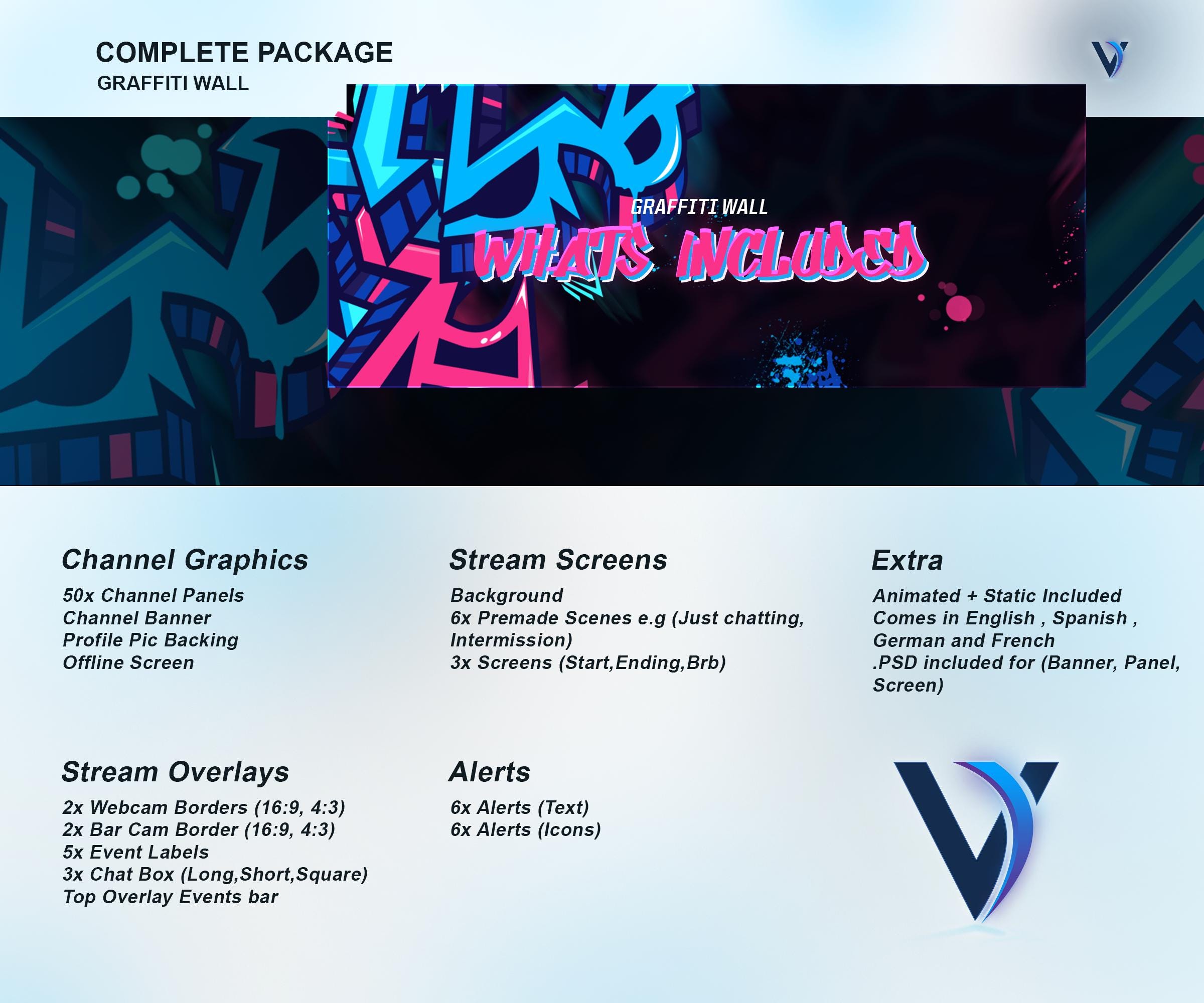 Graffiti Wall Animated Streamer Pack: Blue & Pink Twitch Overlay ...