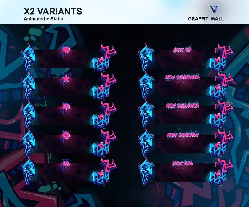 Graffiti Wall Animated Alerts Stream Overlays for Twitch | Graffiti Blue and Pink Themed Minimal ...