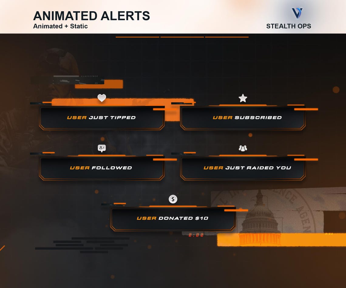 Stealth Ops Animated Alerts Stream Package for Twitch | Military Themed ...