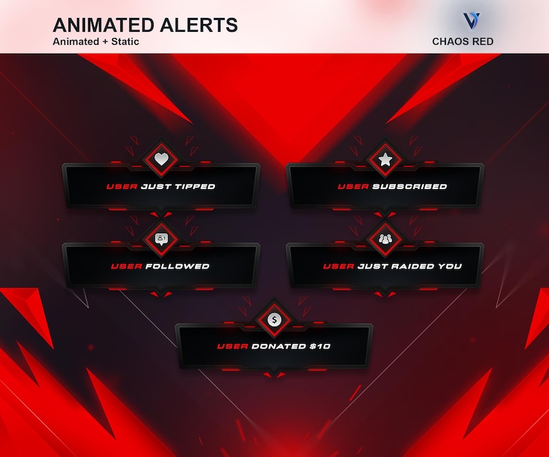 Chaos Red Animated Alerts Bundle | Twitch Alerts Pack | Red Abstract ...