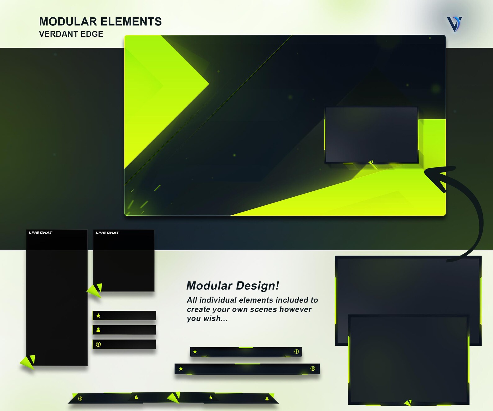 Verdant Edge Animated Stream Pack | Neon Green Twitch Overlay Bundle / Twitch Youtube Kick ...