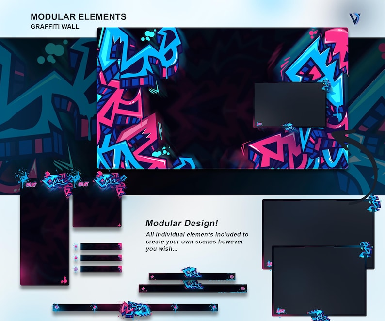 Graffiti Wall Animated Streamer Pack: Blue & Pink Twitch Overlay ...