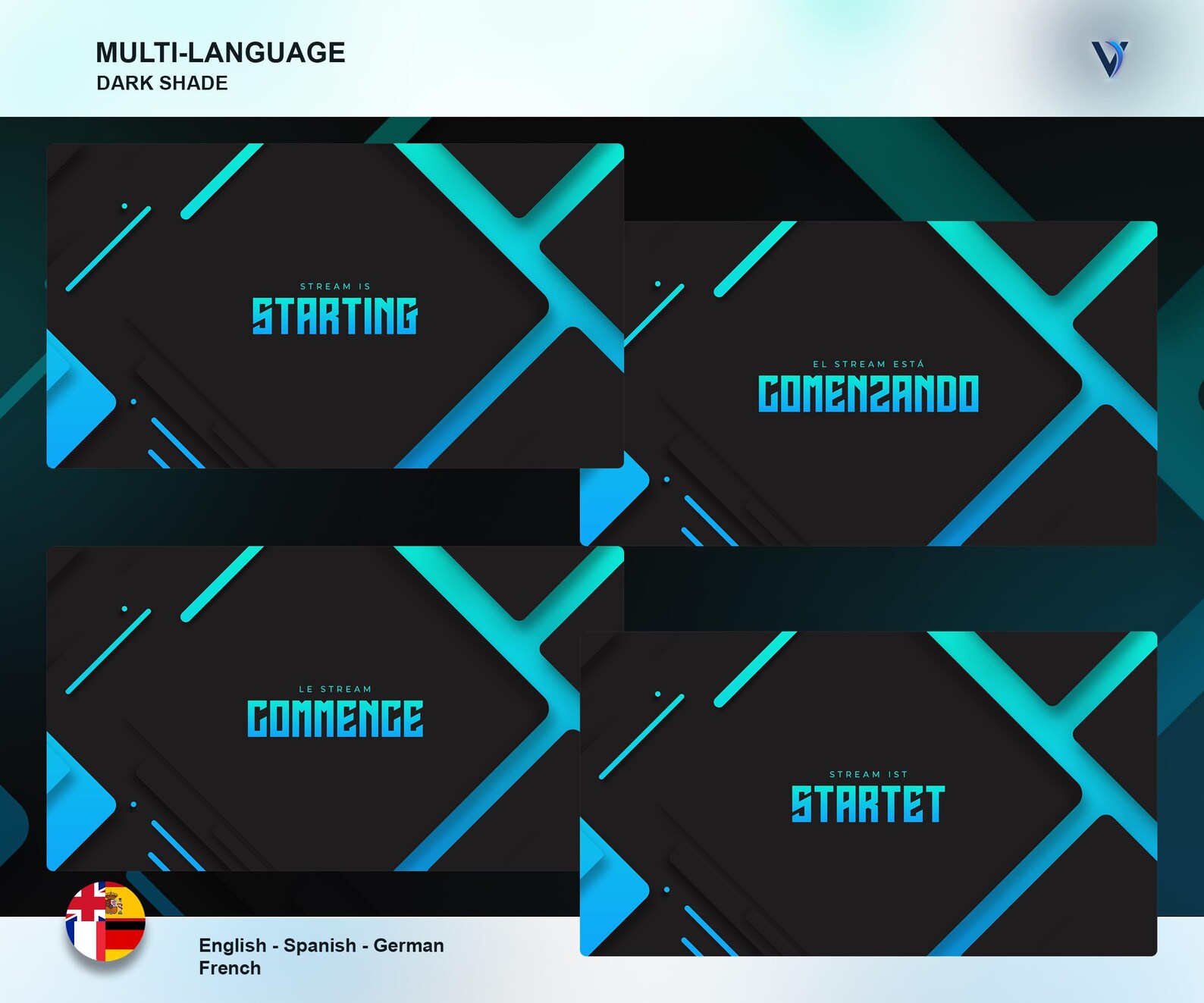 Dark Shade Animated Stream Overlay Package: Black and Blue Design ...