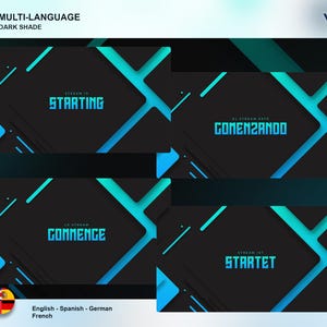 Dark Shade Overlay Pack for Twitch Modern Minimal Black and Blue Stream ...