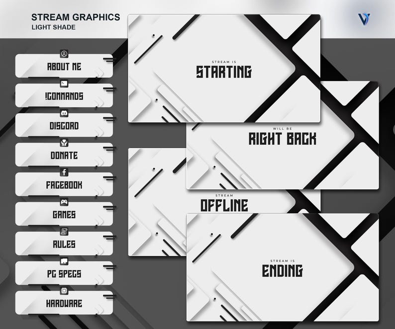 Animated Stream Overlay Pack: Minimalist Black & White Design (digital ...