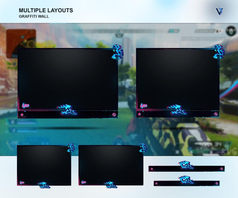 Graffiti Wall Animated Webcam Overlay: Blue & Pink Stream Overlay ...