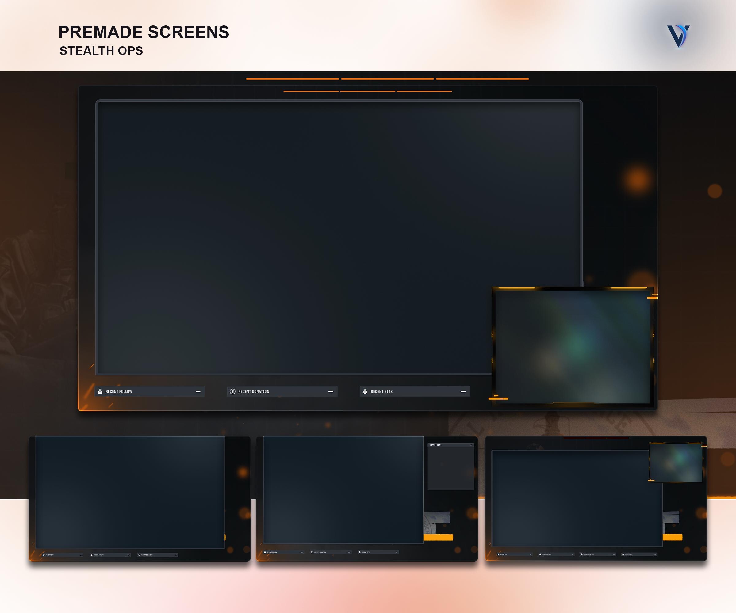 Stealth Ops Stream Pack Animated, Military Black Orange Themed Twitch ...