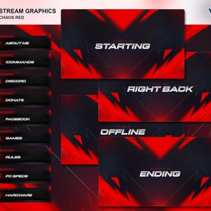 Chaos Red Complete Animated Stream Overlay Bundle for Twitch Kick ...