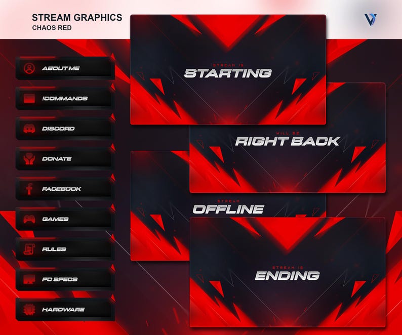 Chaos Red Animated Stream Overlay: Twitch, Youtube, Kick - Etsy