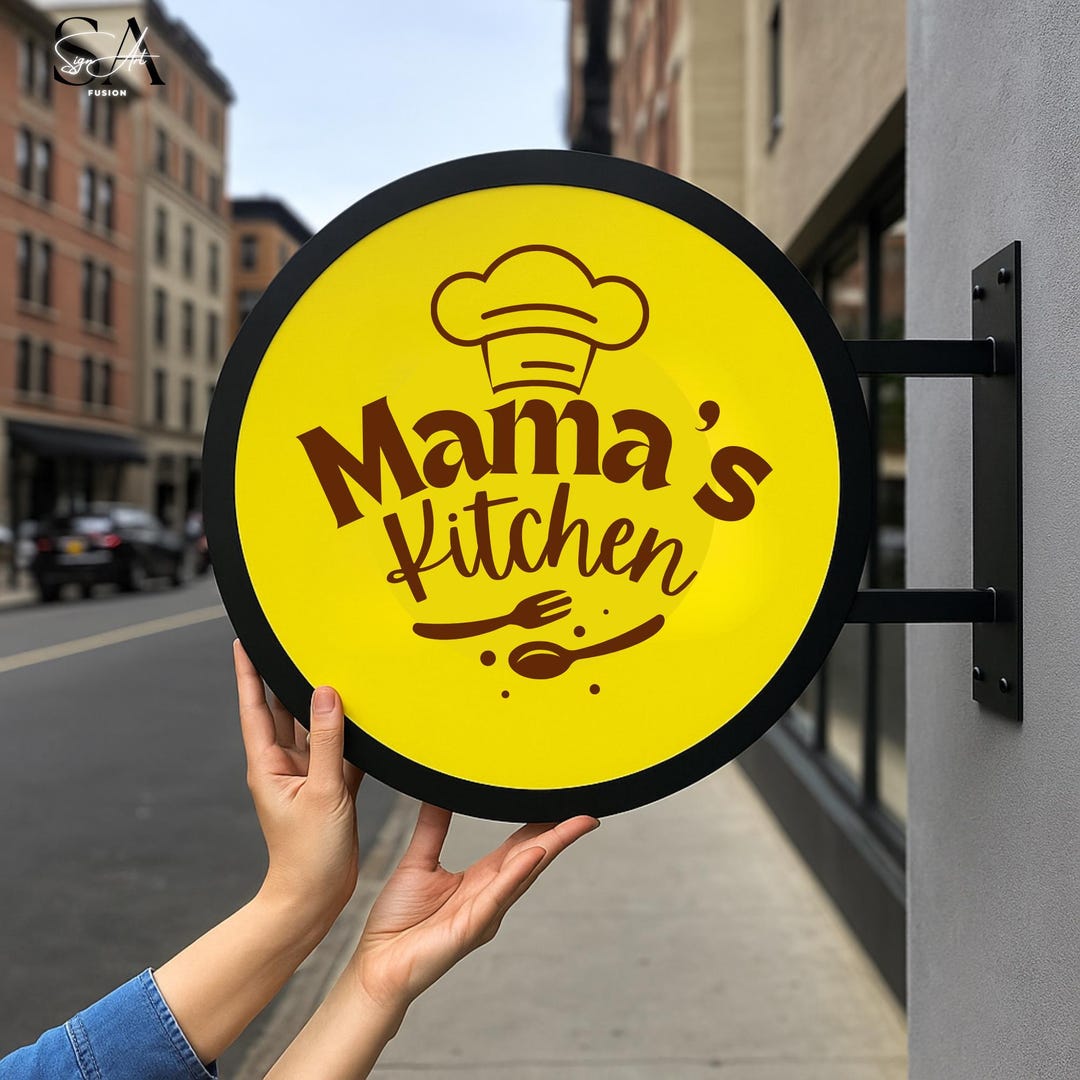 Custom Cafe Blade Sign With Logo | Double Sided Outdoor Steel Sign ...