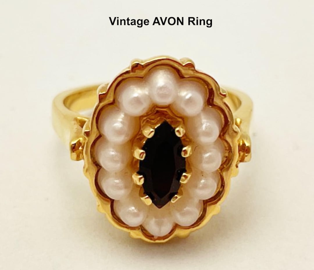 Vintage AVON Ring From the 1980s, Faux Pearls & Marquise Cut Faux ...