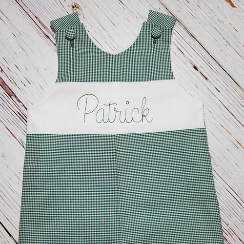 Boys Hunter Green Gingham Jon Jon Personalized Jon Jon | Etsy