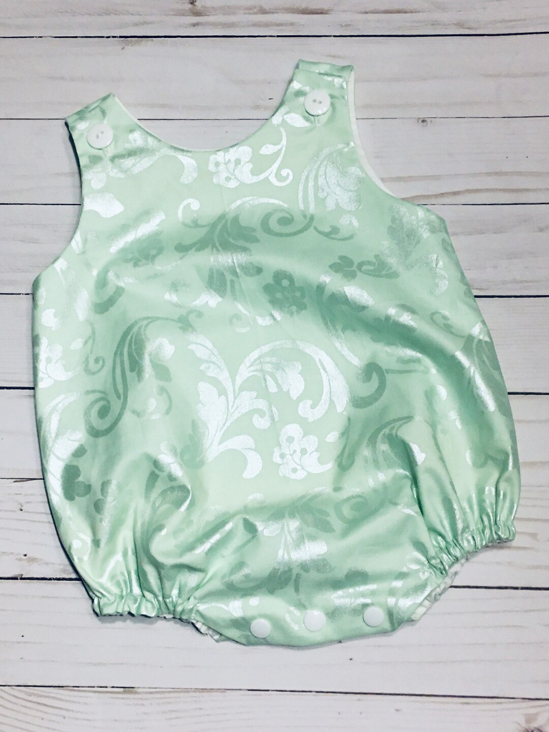 Girls Green Romper, Damask Bubble - Etsy