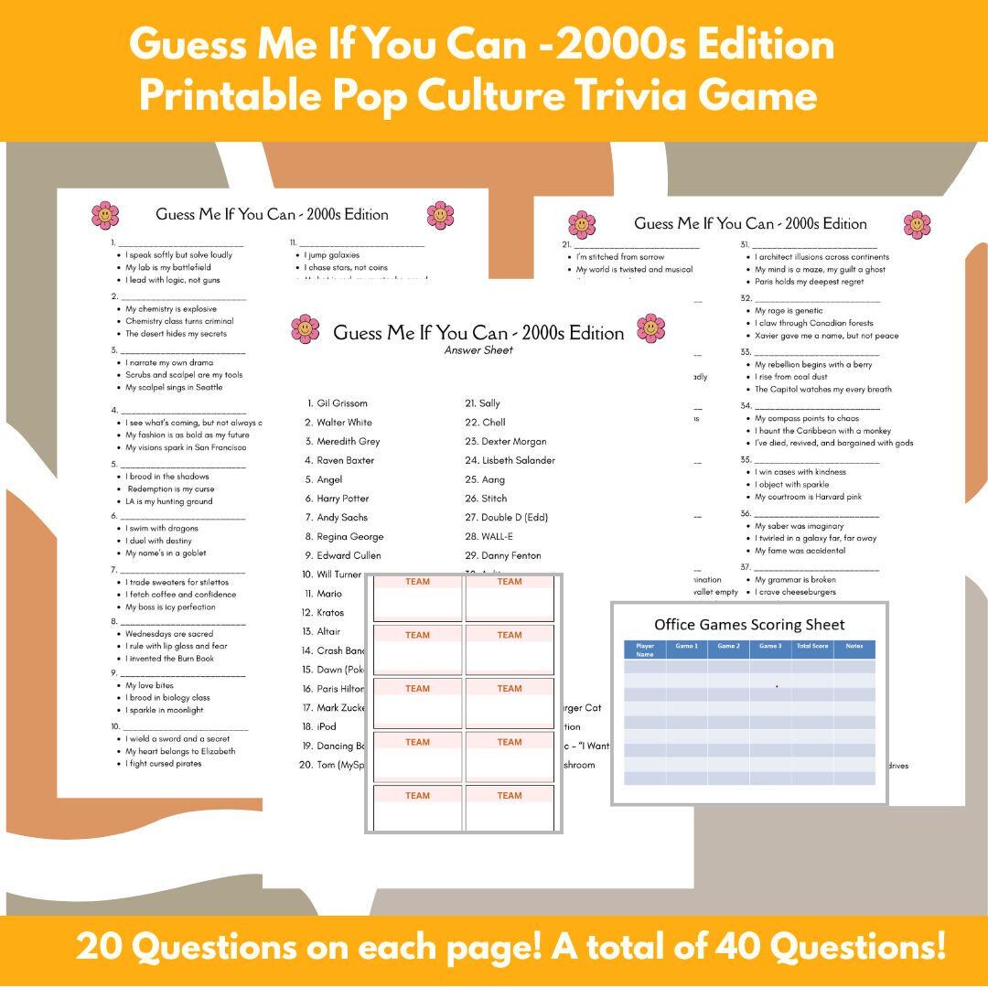 2000s Retro Trivia Printable Party Game | Guess Me If You Can Pop ...