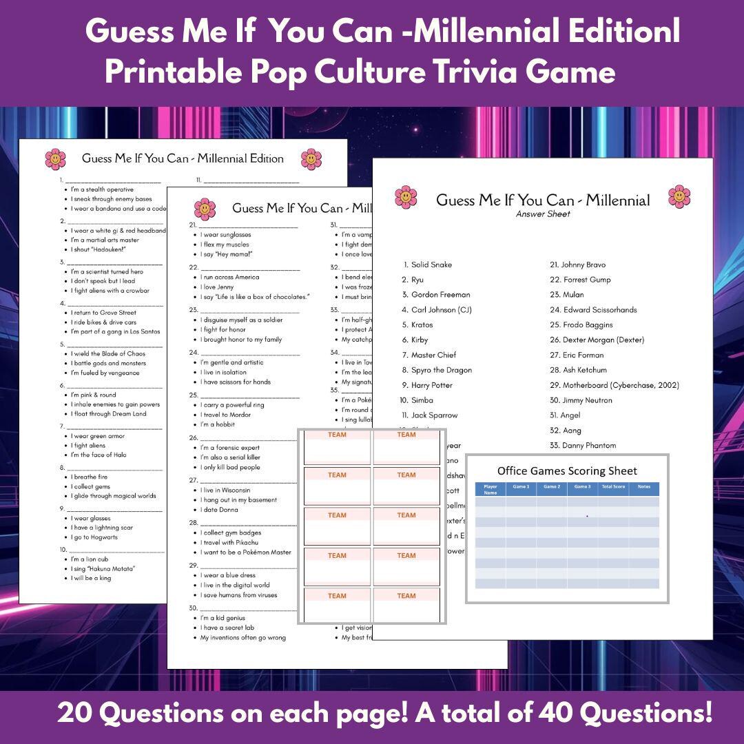Millennial Trivia Printable Game | Guess Me If You Can 90s & 2000s ...